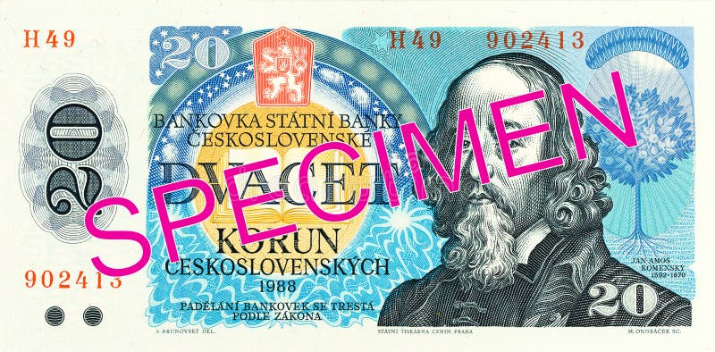 20 Czechoslovak Koruna Bank Note Obverse Stock Photo - Image of payment ...