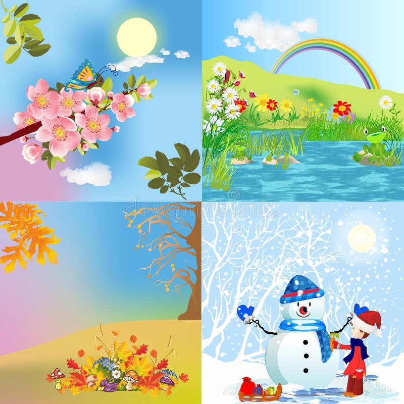 Cztery pory roku ilustracji. Ilustracja złożonej z pory - 116927457