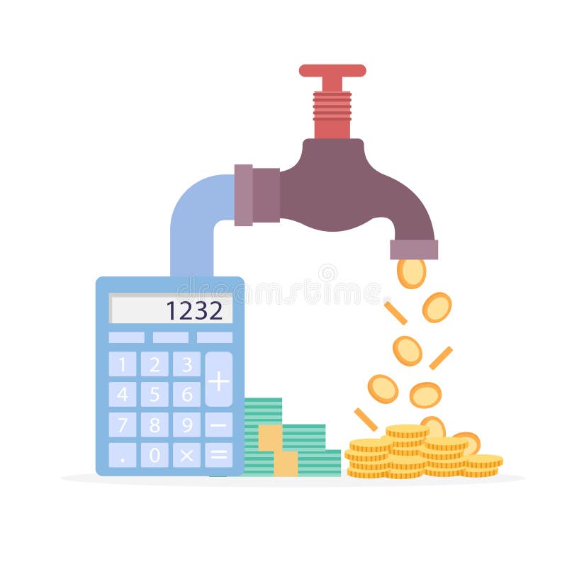 Money Flow. Cash, Coin Flowing from a Water Tap Financial Growth and ...