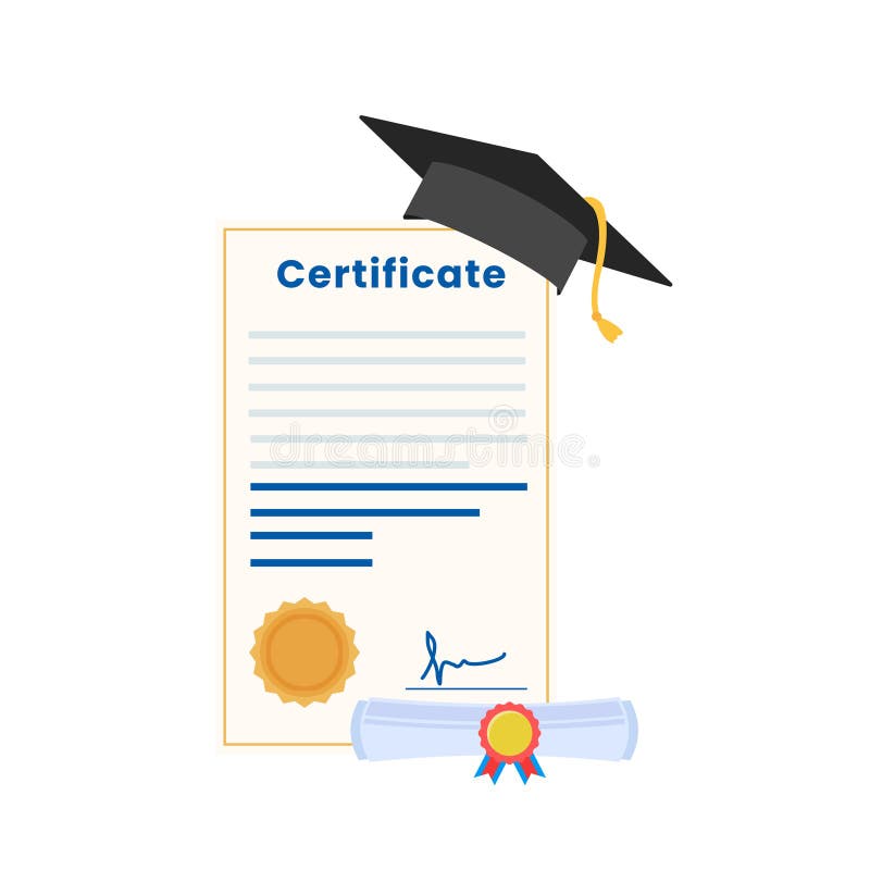 Graduation Education Degree Certificate Paper with Graduation Cap and ...