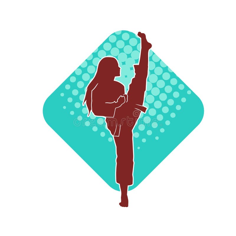 Silhouette of a Woman Doing a Martial Art Kick. Stock Vector ...