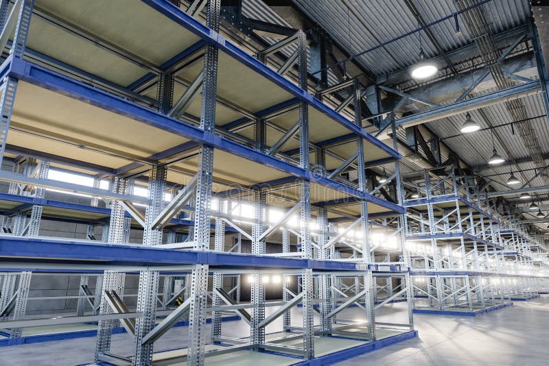3D-Abbildung. Leere Lagerregale in Einem Lager Oder Lager. Stock ...