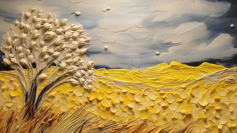 Sculpted Yellow Wheat Field Painting with Textural Detail Stock ...