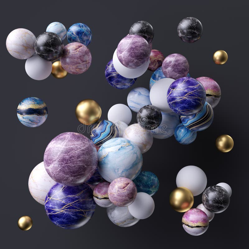 3d Abstract Assorted Marble Balls Isolated on Black Background Stock ...