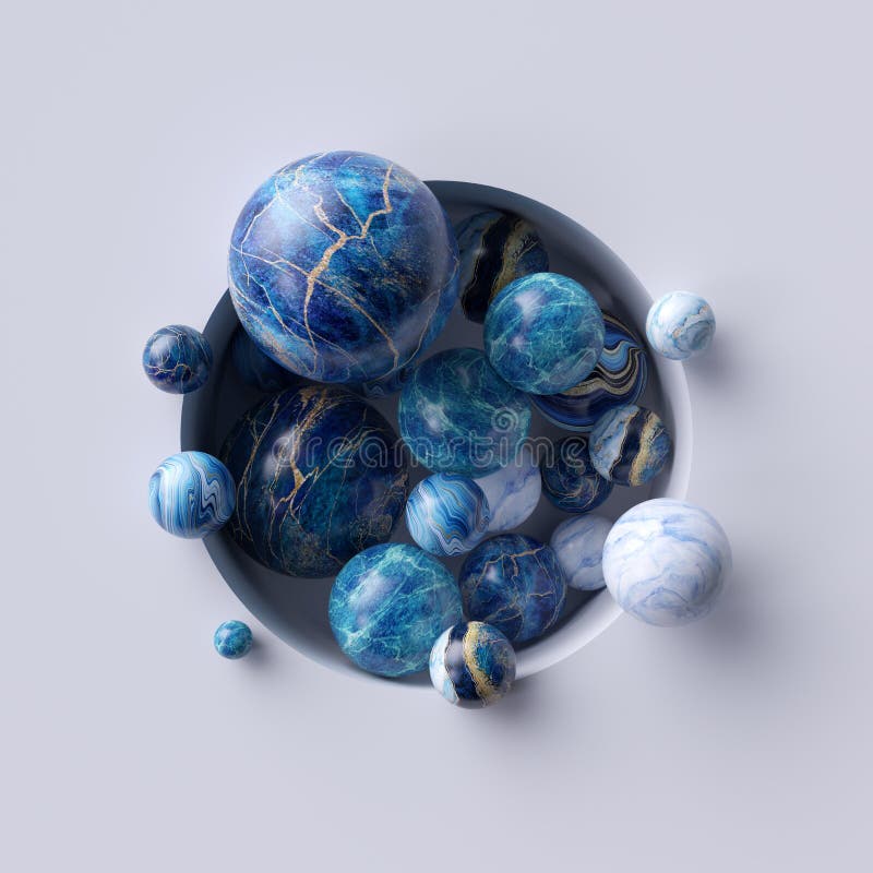 3d Abstract Background, Assorted Blue Marble Balls Inside Round White ...