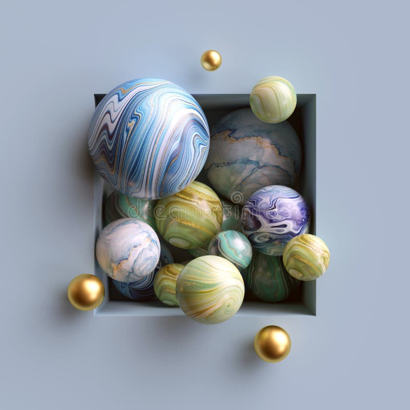 3d Abstract Background, Assorted Marble Balls Inside Square Niche Stock ...