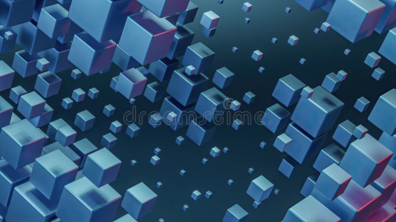 3d Abstract Background. Blue Metal Cubes Levitate in Space. Copy Space ...