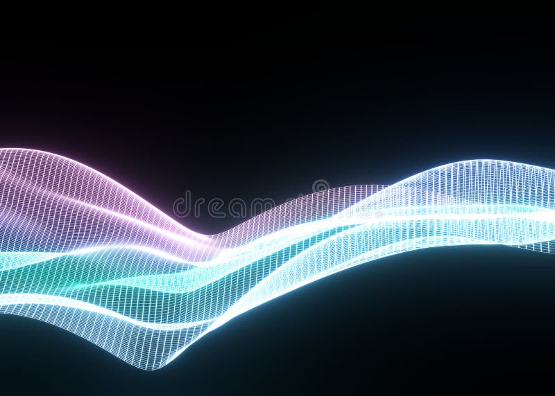 3d Abstract Background of Flying Neon Particles in Motion, Wavy Lines ...