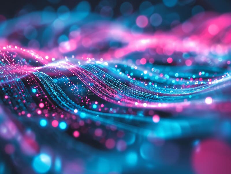 3d Abstract Background with Glowing Particles. Wave with Depth of Field and Bokeh Stock ...