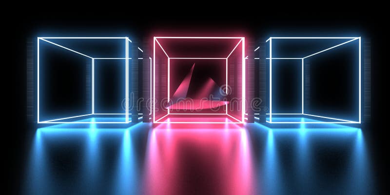 Abstract Background with Neon Lights. Neon Cubes .space Construction ...