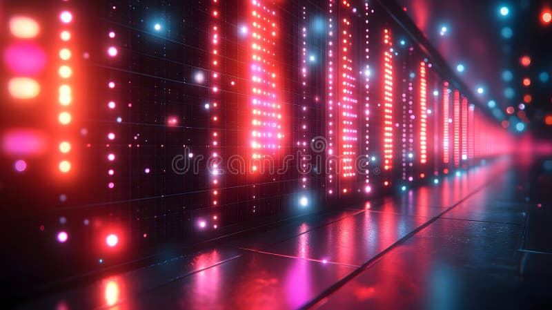 3D Abstract Background with Red and Blue Neon Lights Stock Illustration ...