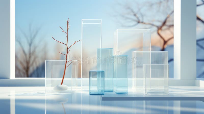 3D Abstract Background of Reflective Blue Glass Cubes with Copy Space ...