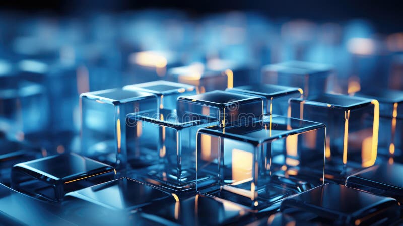 3D Abstract Background of Reflective Blue Glass Cubes with Copy Space ...
