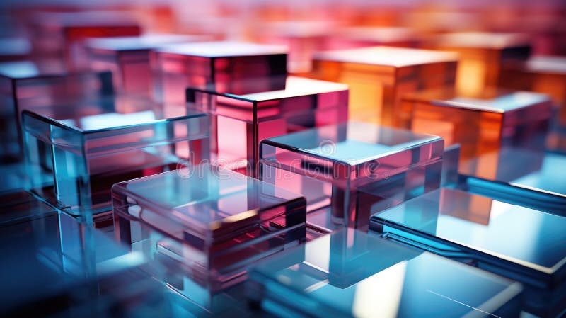 3D Abstract Background of Reflective Blue and Pink Glass Cubes with ...