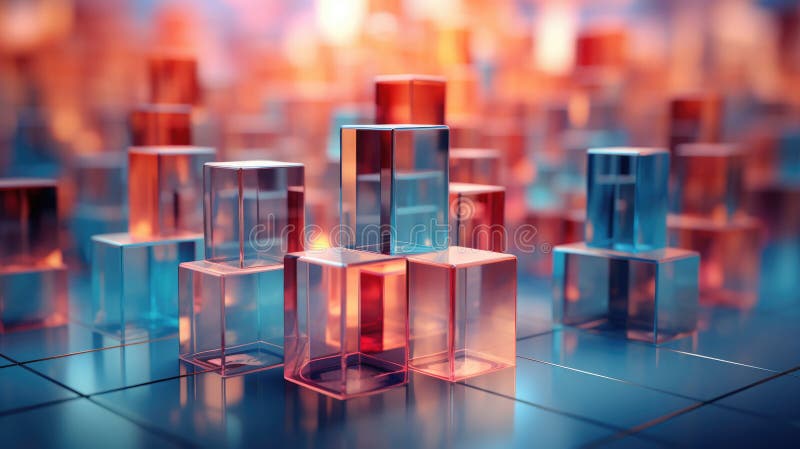 3D Abstract Background of Reflective Blue and Pink Glass Cubes with ...