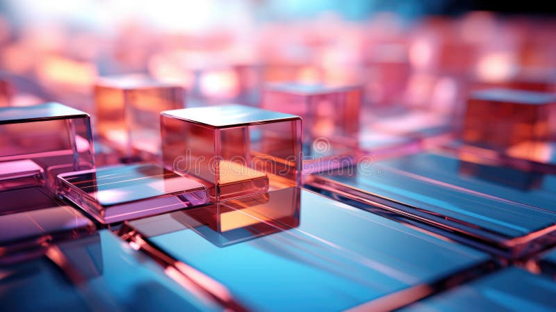 3D Abstract Background of Reflective Blue and Pink Glass Cubes with ...