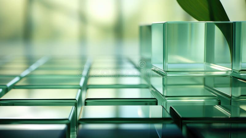 3D Abstract Background of Reflective Green Glass Cubes with Copy Space ...