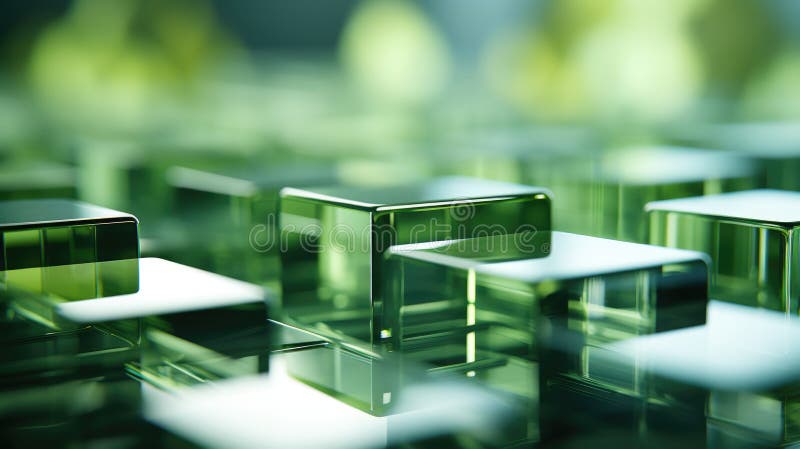 3D Abstract Background of Reflective Green Glass Cubes with Copy Space ...
