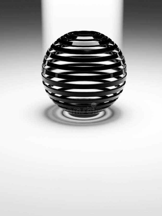 3d Abstract Black Plastic Ribbed Sphere on White Reflective Flat Floor ...