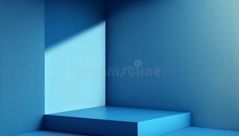 3D Abstract Blue Background of an Empty Corner of the Room with Falling ...