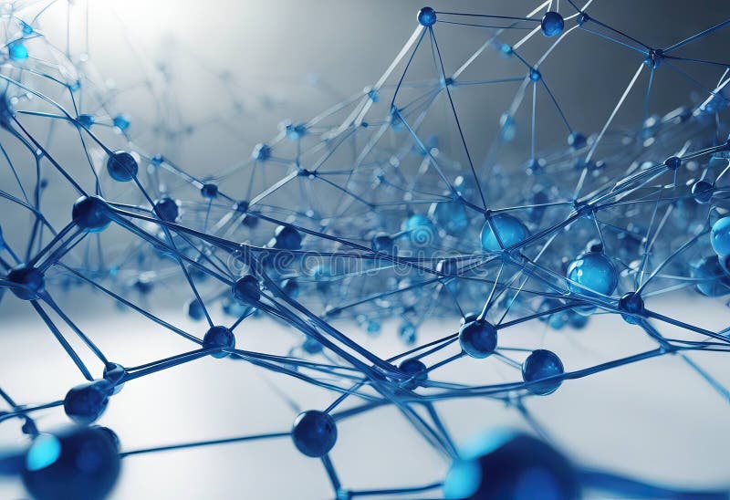 3D Abstract Blue Blurred Geometry Wireframe Network and Connecting Dot ...