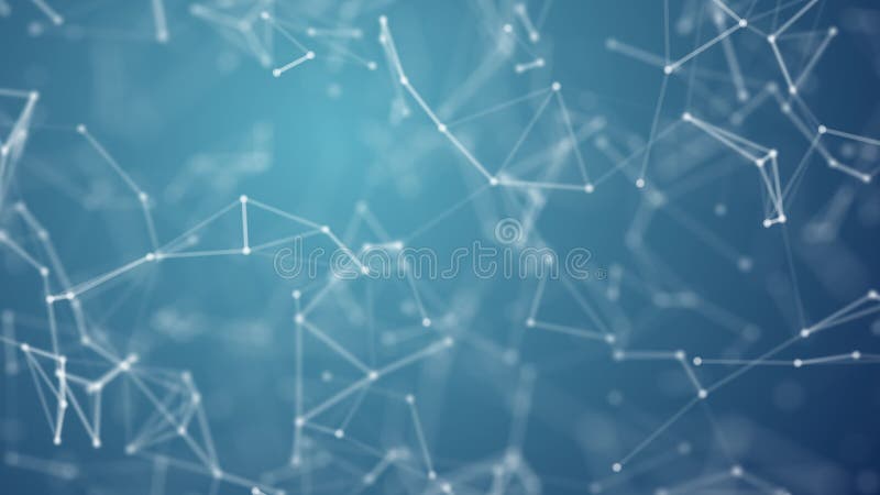 3D Abstract Blue Geometry Flying Wireframe Network and Connecting Dot ...