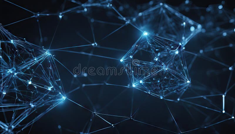 3D Abstract Blue Geometry Flying Wireframe Network and Connecting Dot ...
