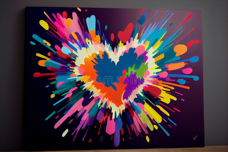 A 2D Abstract Canvas Featuring a Explosion of Hearts in a Burst of ...