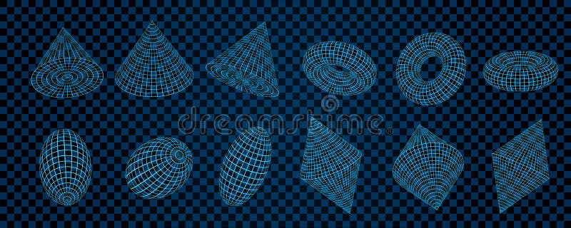Mesh 3D Geometric Shapes Collection on Grid Backgroun Stock ...