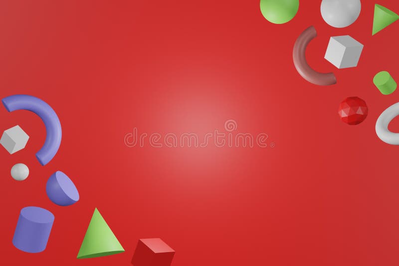 3D Abstract Colored Geometric Shapes on Red Color Background Stock ...