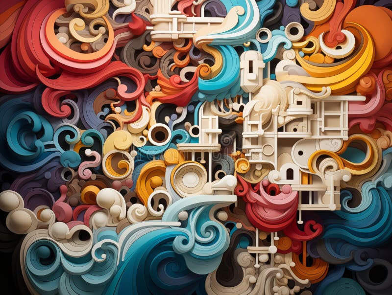 Complex 3D Abstract Swirls and Pipes in Multicolor Stock Illustration ...