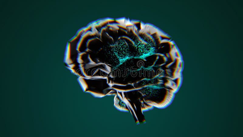 3D Abstract Digital Brain with Glitch Effect and Particle Details on ...