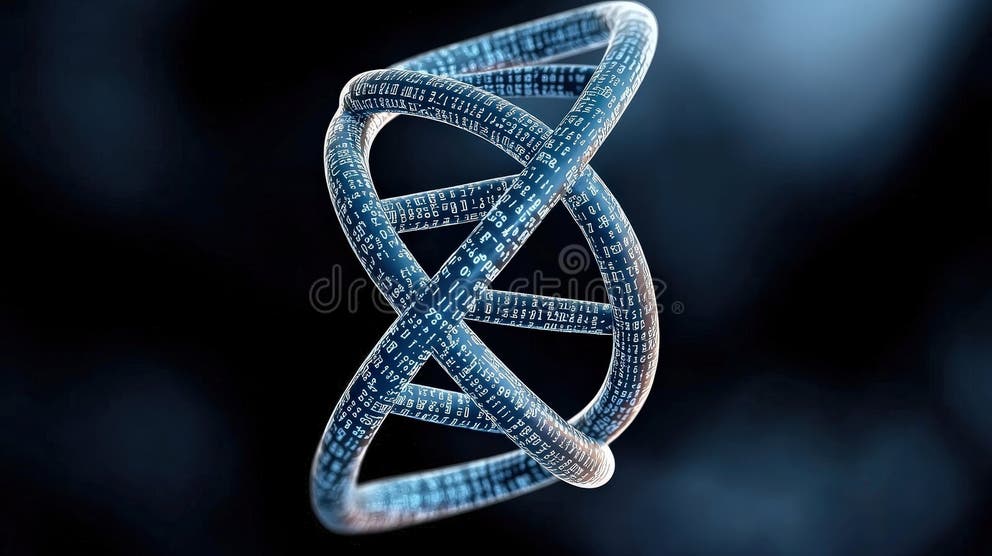 3D Abstract Digital Spiral Structure with Binary Code and Blue ...