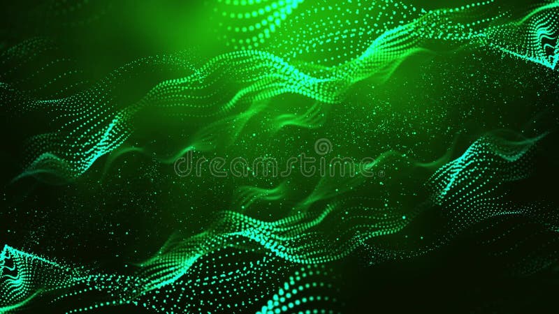 3D Abstract Digital Technology Animated Green Light Particles on Green ...
