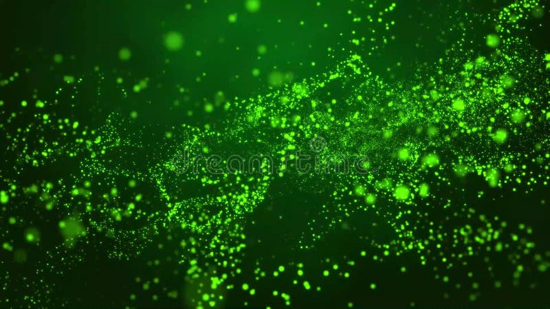 3D Abstract Digital Technology Animated Green Light Particles on Green ...