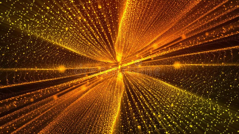 3D Abstract Digital Technology Animated Yellow-orange Light Particles ...