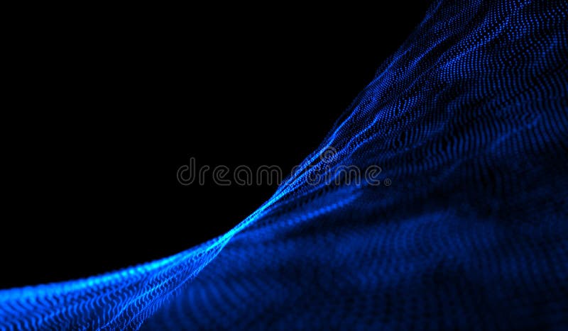 3D Abstract Digital Technology Blue Light Particles Network Wave on ...