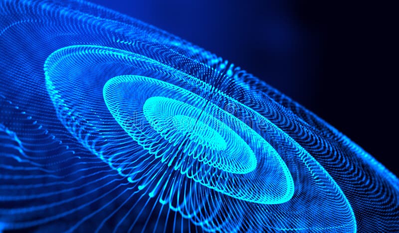 3D Abstract Digital Technology Blue Light Particles Network Wave on ...