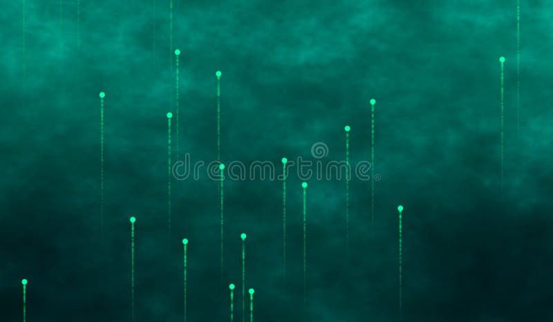 3D Abstract Digital Technology Green Particles on Red Background Stock ...