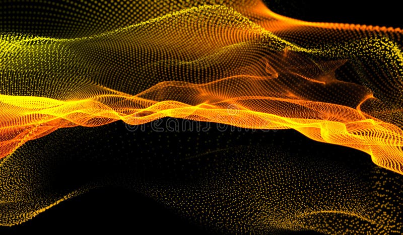3D Abstract Digital Technology Orange-gold Particles Network Wave on ...