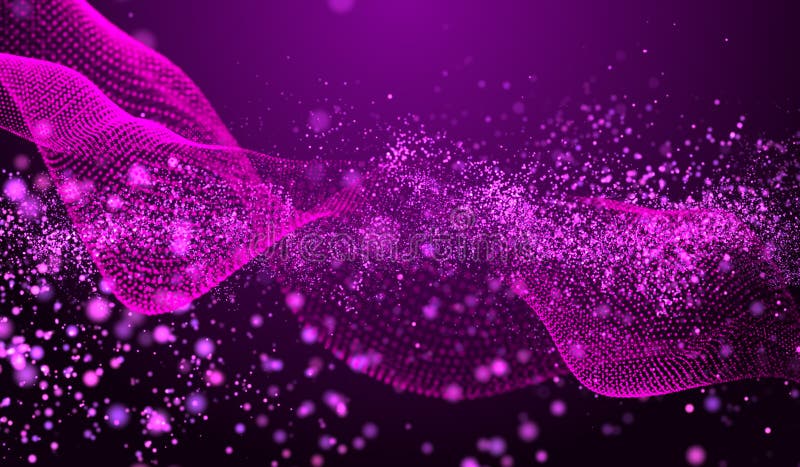 3D Abstract Digital Technology Pink Particles Wave Network on Pink ...