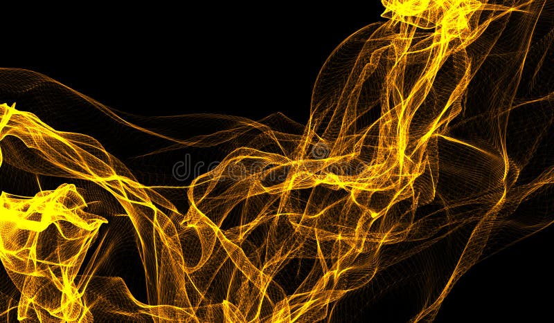 3D Abstract Digital Technology Yellow-orange Particles Network Wave on ...