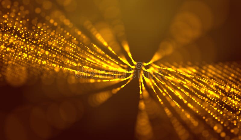 3D Abstract DNA Digital Technology Yellow Light Particles on Yellow ...