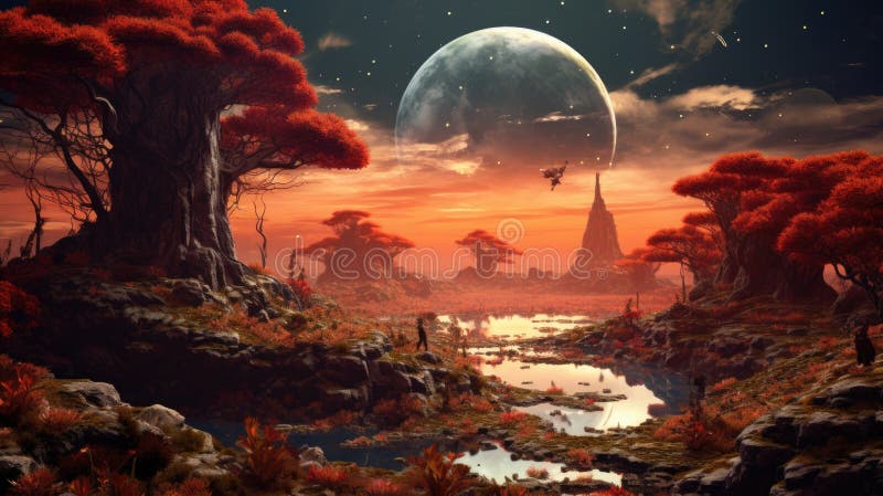 3D Abstract Fantasy Landscape, Abstract Illustration Stock Illustration ...