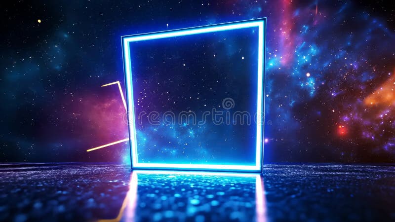 3d Abstract in Frame Neon Sign Glowing with Pink and Blue Light ...