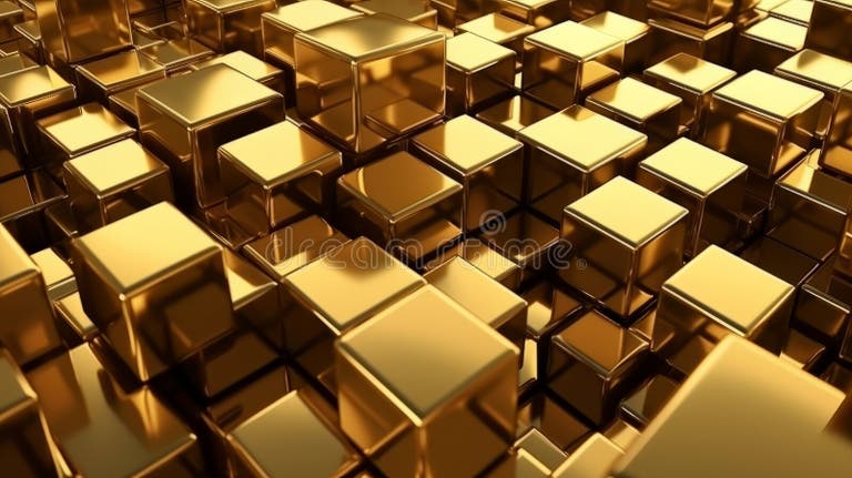 3d Abstract Geometric Gold Blocks Background. Generative Ai Stock Image ...