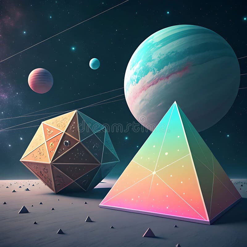 3D Abstract Geometric Shapes Floating in Space with Vibrant Gradients ...