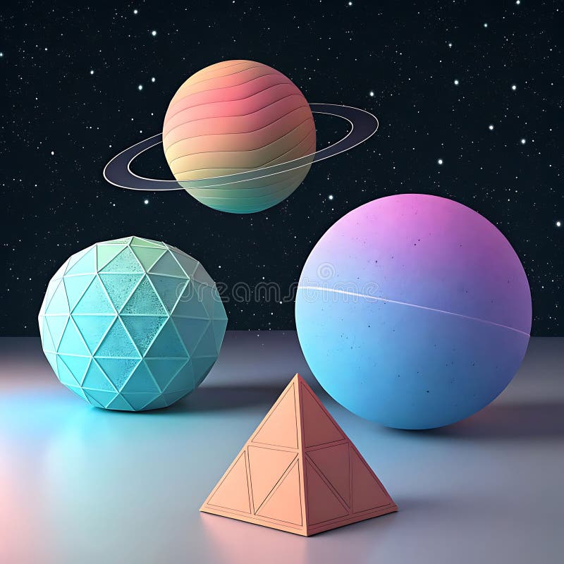 3D Abstract Geometric Shapes Floating in Space with Vibrant Gradients ...