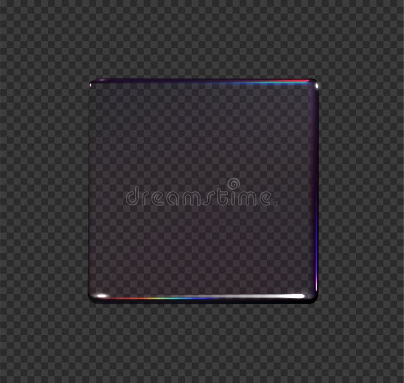 3D Abstract Glass Square with Iridescent Surface, Isolated Dark ...