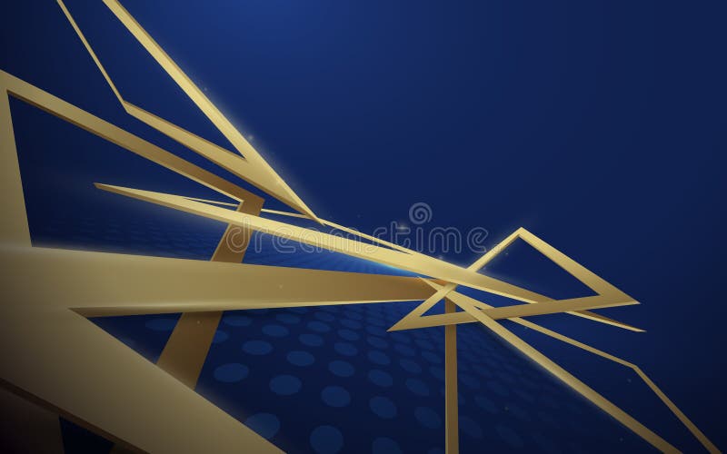 3d Abstract Gold Triangles Scatter on Blue Background. Futuristic ...